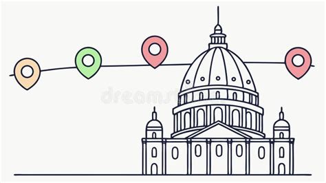 Landmark Building With Location Pins City Mapping Historical Site