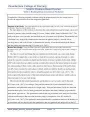 EBP Week 6 Reading Literature Worksheet 2 Docx Chamberlain College Of Nursing NR439 Evidence
