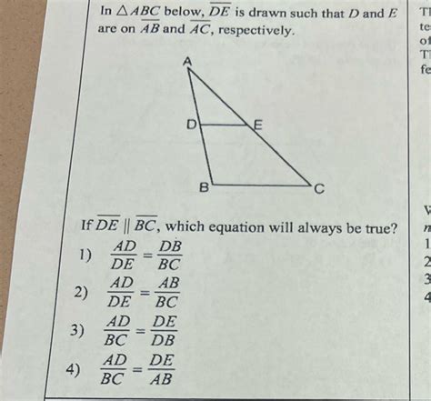 Solved In Abc Below Overline De Is Drawn Such That D And E T Are On