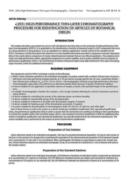 Usp 203 High Performance Thin Layer Chromatography Procedure For