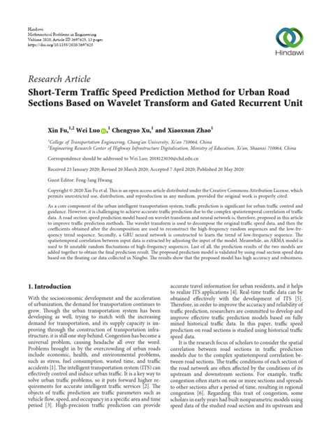 Fu Et Al 2020 Short Term Traffic Speed Prediction Method For Urban