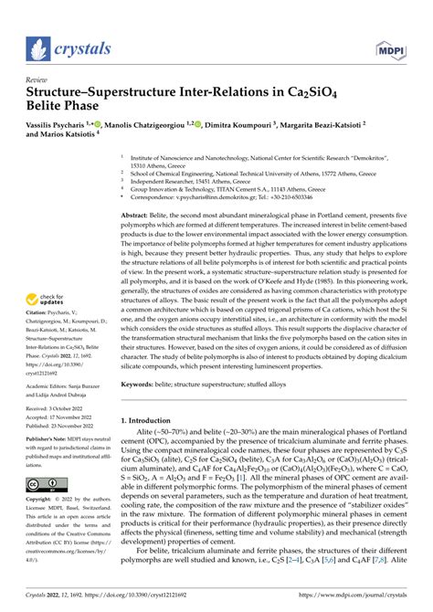 Pdf Structuresuperstructure Inter Relations In Ca2sio4 Belite Phase