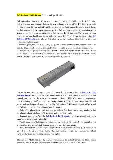 Dell Latitude E6410 Specifications And Features