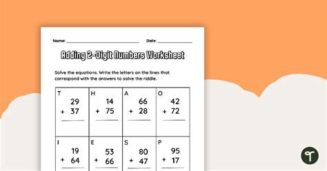Adding 2 Digit Numbers Worksheet Teach Starter Worksheets Library