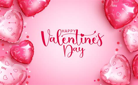 발렌타인 데이 벡터 배경 디자인 로맨틱 한 축하 장식을위한 분홍색 공간에서 하트 패턴 풍선 요소와 해피 발렌타인 데이 인사말 텍스트 2월에 대한 스톡 벡터 아트 및 기타