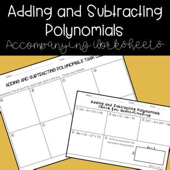 Adding And Subtracting Polynomials Task Cards And Worksheet TPT