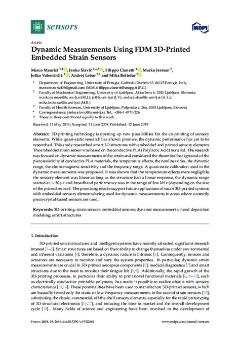 Pdf Dynamic Measurements Using Fdm 3d Printed Embedded Strain Sensors