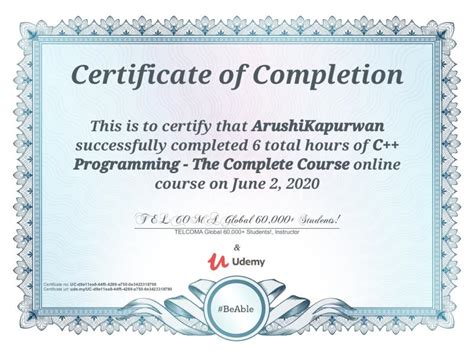 Arushi Kapurwan On Linkedin Udemy Programming C Certificate