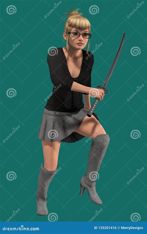 Nerdy Woman With Glasses And Sword Stock Illustration Illustration Of