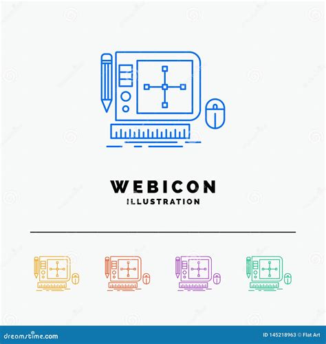 Design Graphic Tool Software Web Designing 5 Color Line Web Icon Template Isolated On White