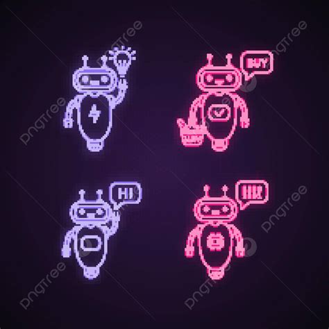 Chatbots Neon Light Icons Set Digital Sign Vector Vector Digital Sign