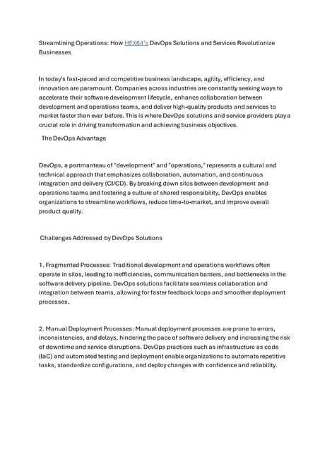 Streamlining Operations How Devops Solutions And Services Revolutionize Businesses Pdf