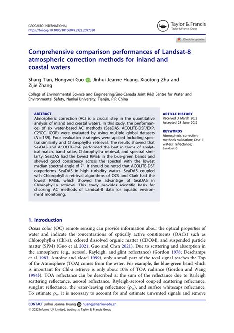 Pdf Comprehensive Comparison Performances Of Landsat 8 Atmospheric Correction Methods For