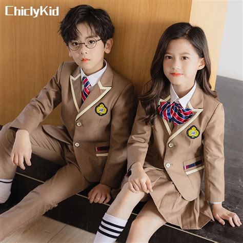 소년 학교 유니폼 소녀 자켓 카키 스커트 셔츠 넥타이 정장 아이 정장 드레스 턱시도 유아 의류 세트 어린이 학생 복장