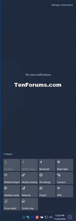 reset action center quick actions to default in windows 10 tutorials