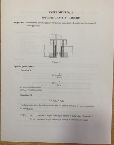 Solved EXPERIMENT No SPECIFIC GRAVITY LIQUIDS Objective Chegg