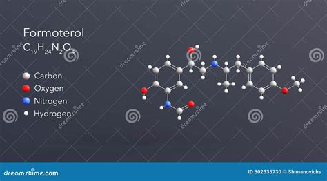 Formoterol Molecule 3d Rendering Flat Molecular Structure With Chemical Formula And Atoms Color