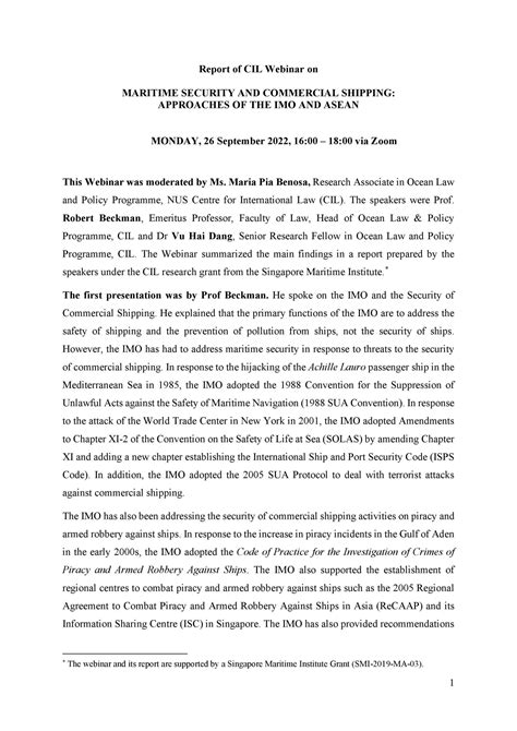 Report Of Cil Webinar On Maritime Security And Commercial Shipping Approaches Of The Imo And