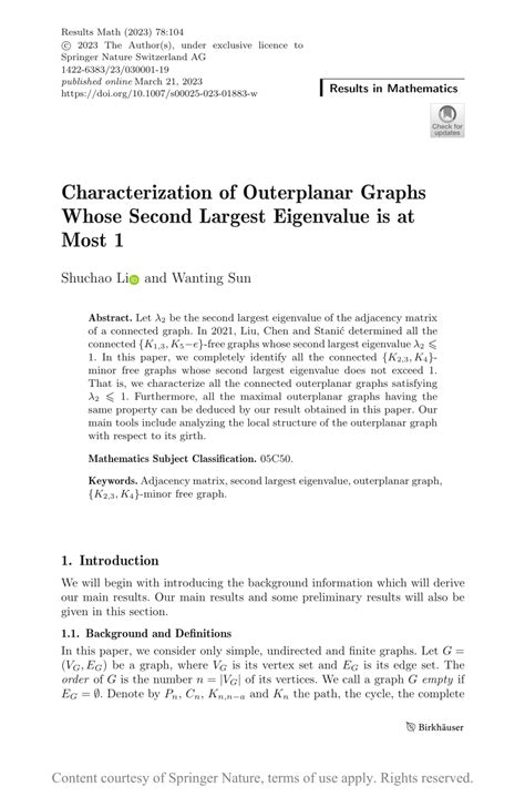 Characterization Of Outerplanar Graphs Whose Second Largest Eigenvalue