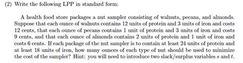 Solved 2 Write The Following Lpp In Standard Form A