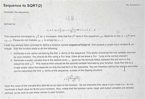Solved Sequence To Sqrt 2 My Solutions Consider The