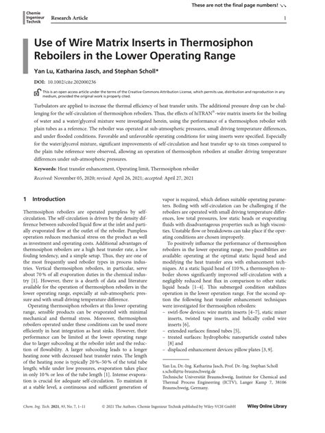 Pdf Use Of Wire Matrix Inserts In Thermosiphon Reboilers In The Lower Operating Range