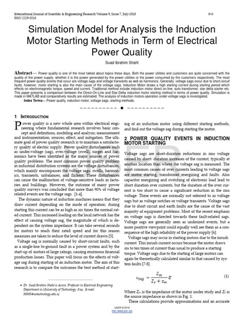 Simulation Model For Analysis The Induction Motor Starting Methods In