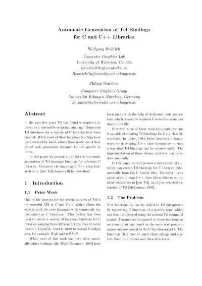 Automatic Generation Of Tcl Bindings For C And C Libraries