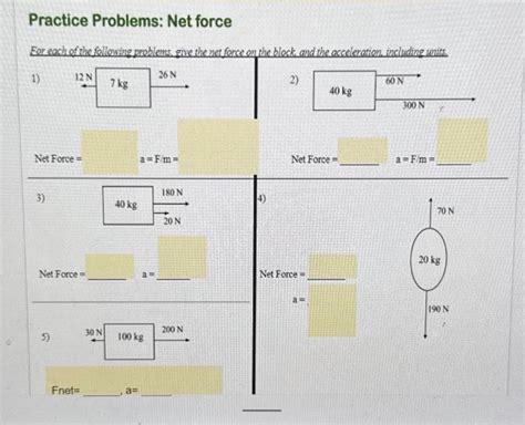 solved practice problems net force eor each of the