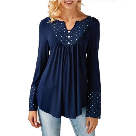 Buy Women Blouse Fashion Cuff Polka Dot Printed Long Sleeve V Neck Top
