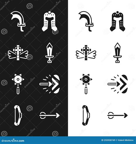 Set Sword For Game Christian Cross Medieval Helmet Chained Mace Ball Magic Arrow Arrow And