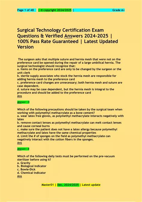 Surgical Technology Certification Exam Questions And Verified Answers