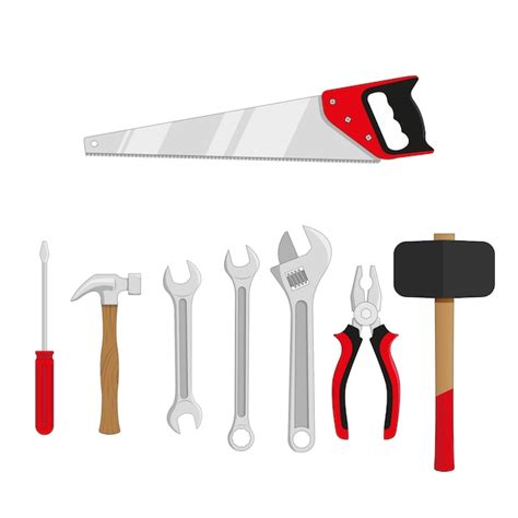 Premium Vector A Set Of Tools For Manual Work Saw Hammer Screwdriver