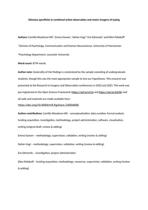pdf stimulus specificity in combined action observation and motor