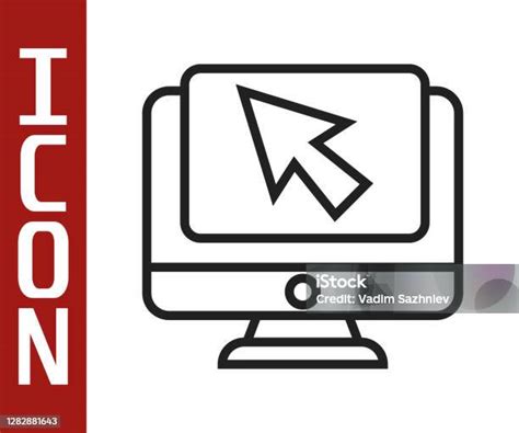 흰색 배경에 격리 된 검은 줄 컴퓨터 모니터 및 커서 아이콘 빈 화면 기호가 있는 컴퓨터 노트북입니다 벡터 일러스트레이션 0명에 대한 스톡 벡터 아트 및 기타 이미지