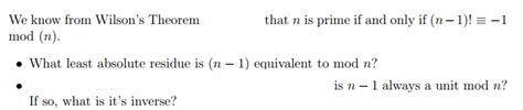 Solved We Know From Wilsons Theorem That N Is Prime If And