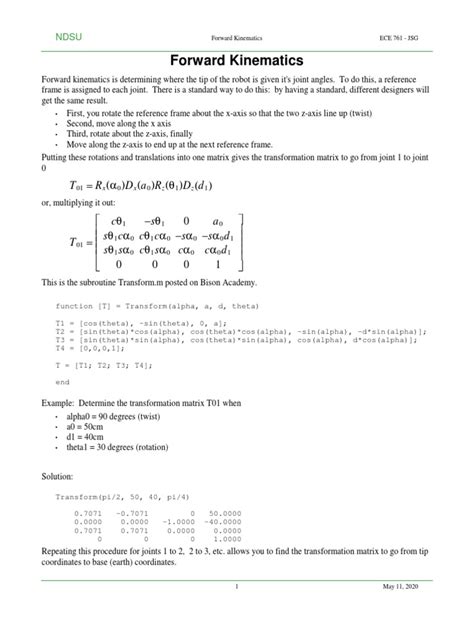 04 Forward Kinematics Pdf Cartesian Coordinate System Kinematics