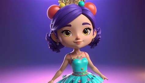 Premium Photo 3d Chibi Character A Girl Wearing Party Dress