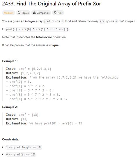 99클럽 코테 스터디 6일차 Til 배열 Leetcode 2433 Find The Original Array Of