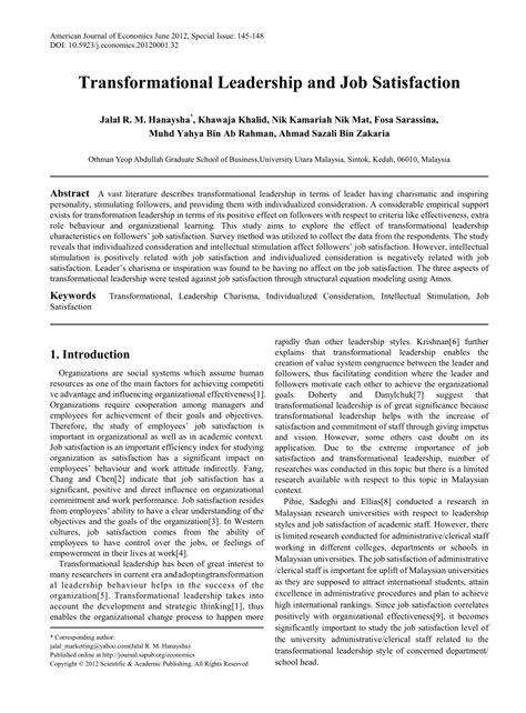 Pdf Transformational Leadership And Job Satisfaction