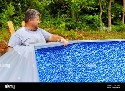 Construction Ground Swimming Pool Will Be Assembled In Backyard Of