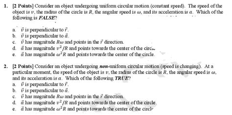 Solved 1 [2 Points] Consider An Object Undergoing Uniform