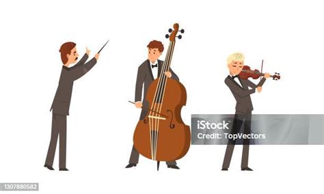 다양한 악기 벡터 세트를 연주 심포닉 오케스트라의 남성 음악가 Film Festival에 대한 스톡 벡터 아트 및 기타 이미지 Film Festival 가공의 인물