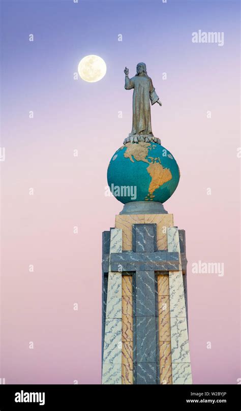 San Salvador El Salvador Full Moon Dawn Monument To The Divine