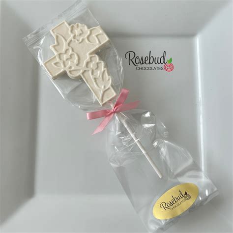 12 Cross Large Floral Chocolate Lollipop Religious Candy Party Favors