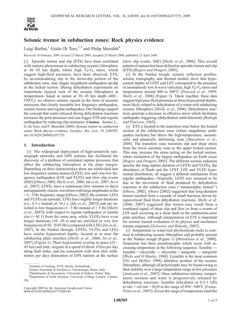 Pdf Seismic Tremor Under The Subduction Zones The Rock Physics