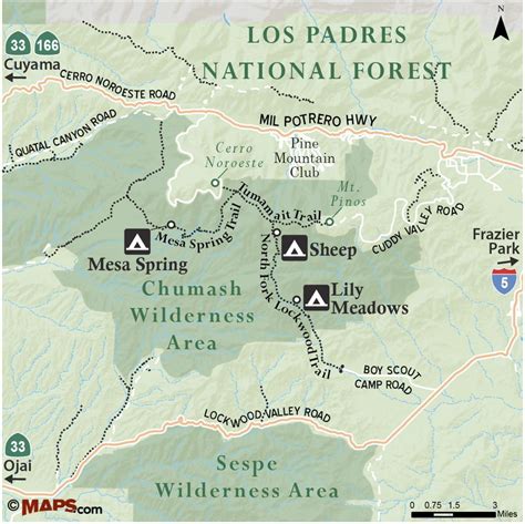 Map North Fork Lockwood Trail Mount Pinos Sheep Camp Lily Chumash