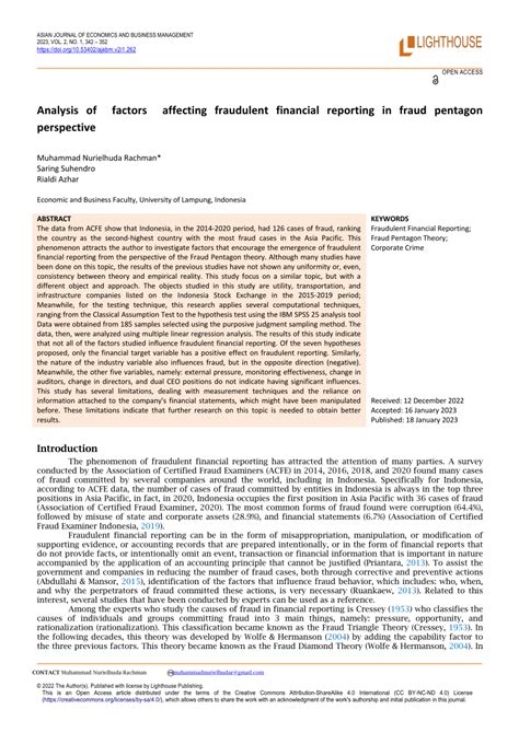 Pdf Analysis Of Factors Affecting Fraudulent Financial Reporting In Fraud Pentagon Perspective