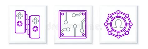 Set Line Project Team Base Gamepad And Processor Icon Vector Stock Vector Illustration Of