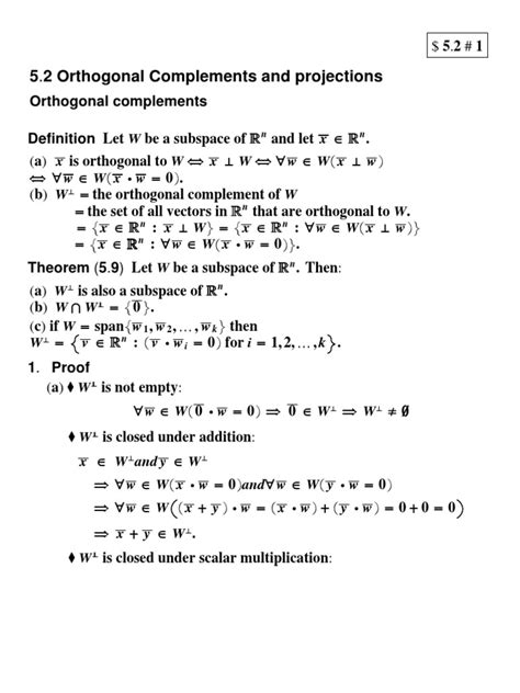 5 2 Orthogonal Complements And Projections Pdf Linear Subspace Basis Linear Algebra